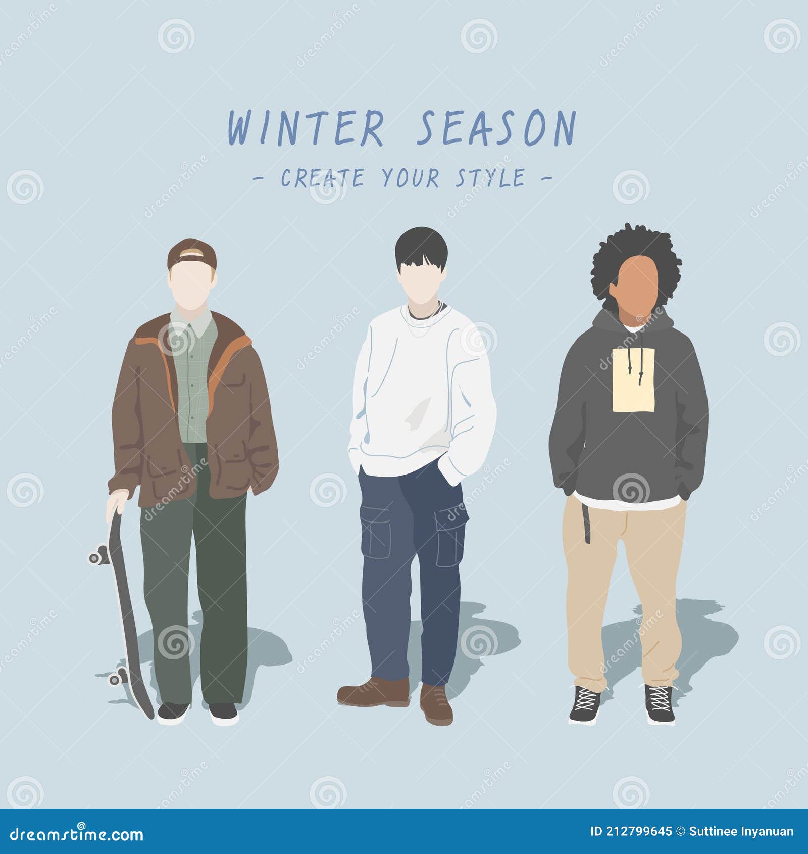 Winter Men Style, Cute Characters, and Fashionable Stock Vector ...