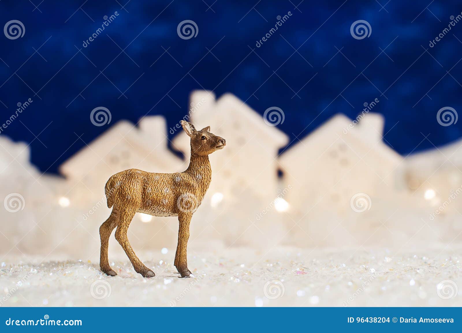 Winter Merry Christmas Deer in the Snow Town Stock Photo - Image of ...