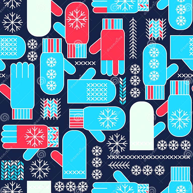 Winter Mittens Snowflake Seamless Pattern Stock Vector - Illustration ...