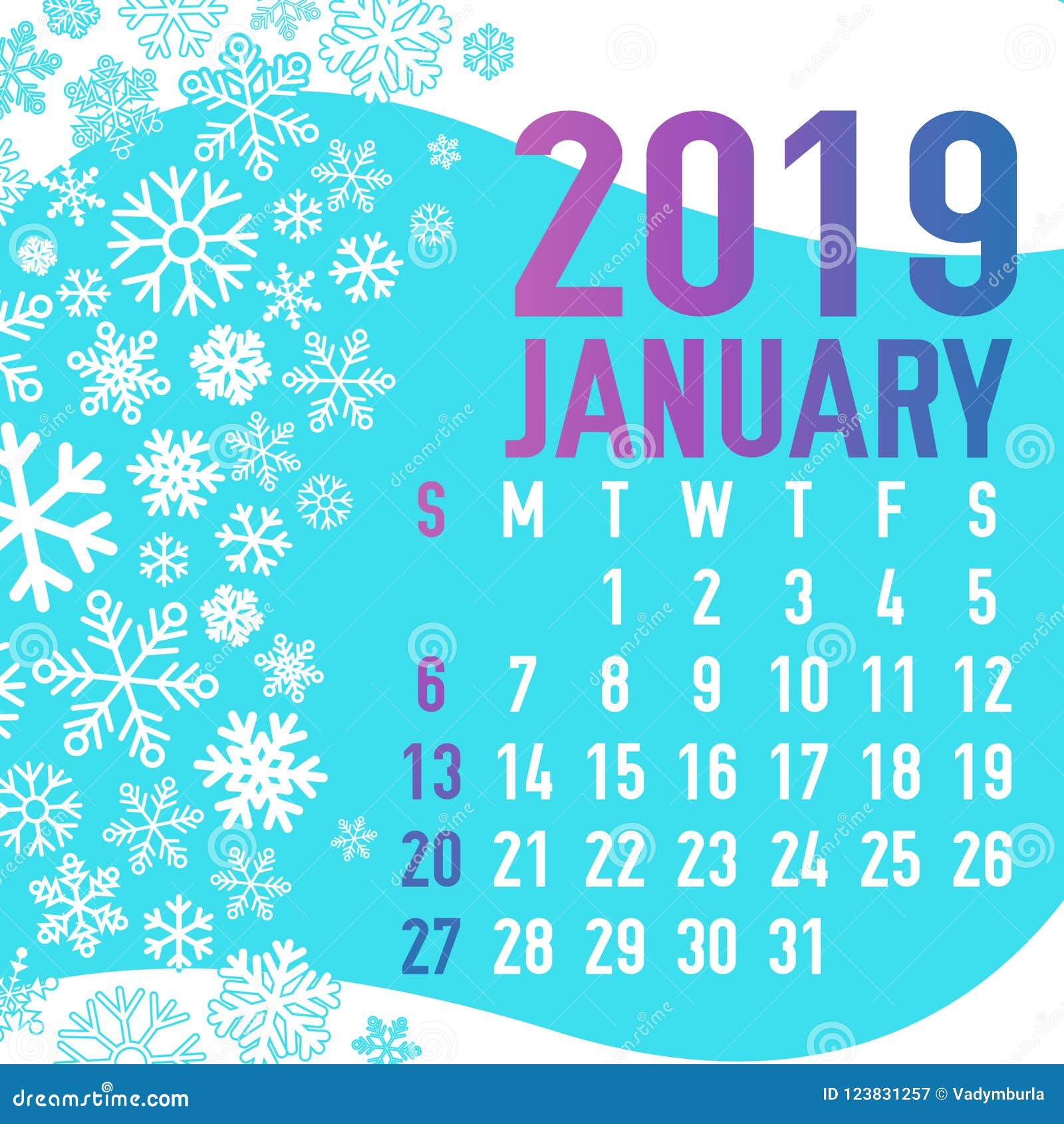 2019 Winter Months Calendar Template Stock Illustration - Illustration ...