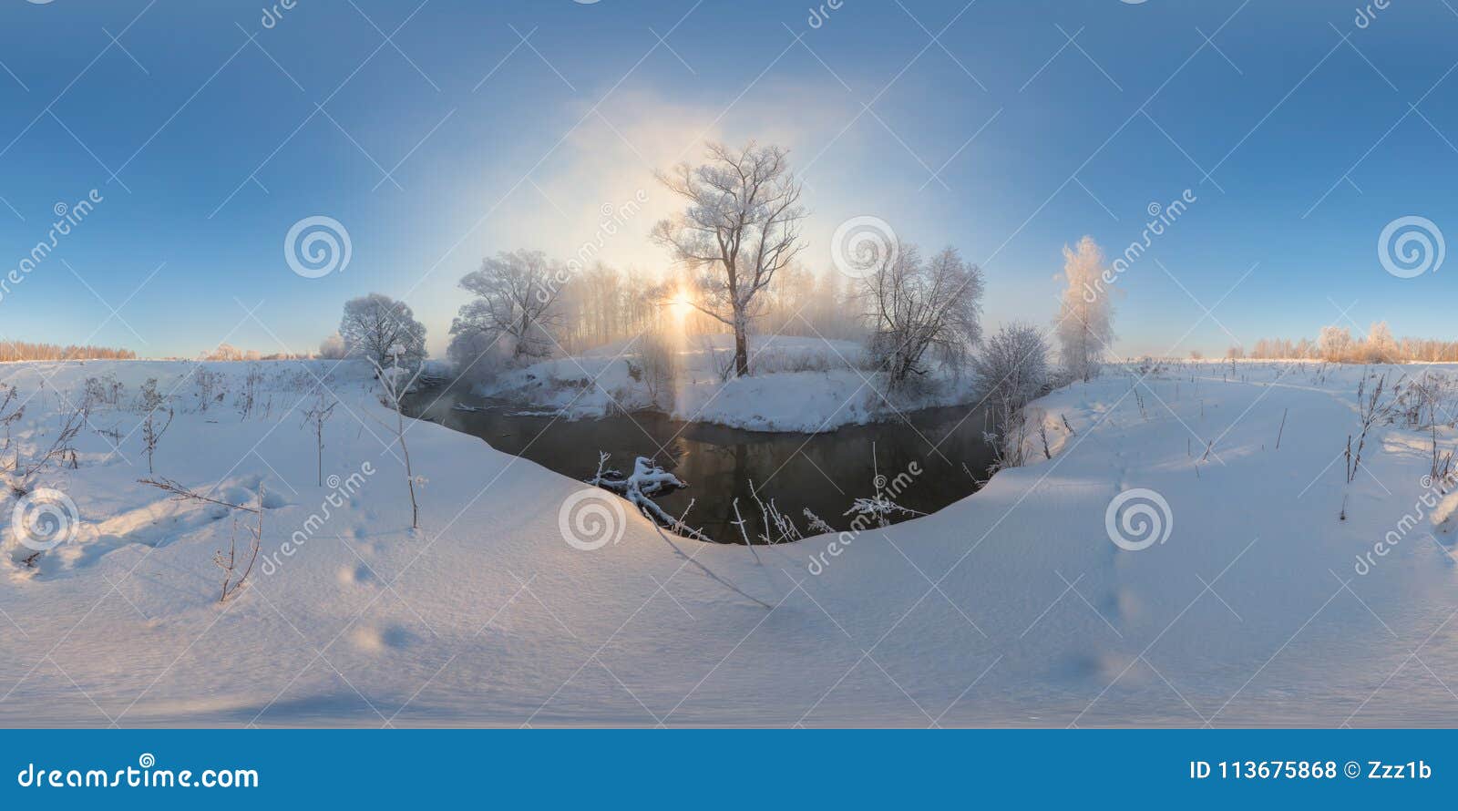 Winter Morning Fog Spherical Panorama Stock Photo - Image of background ...