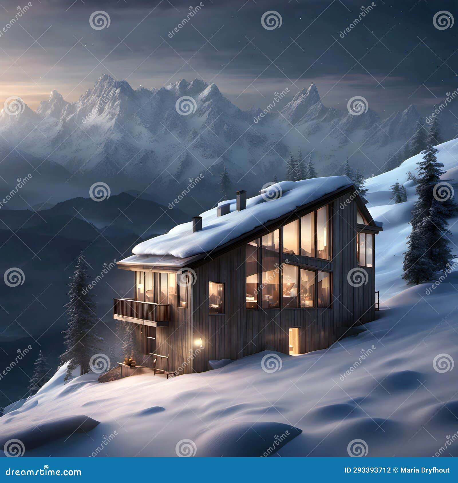 Mountain Chalet Facade And Section, Detailed Architectural Technical ...