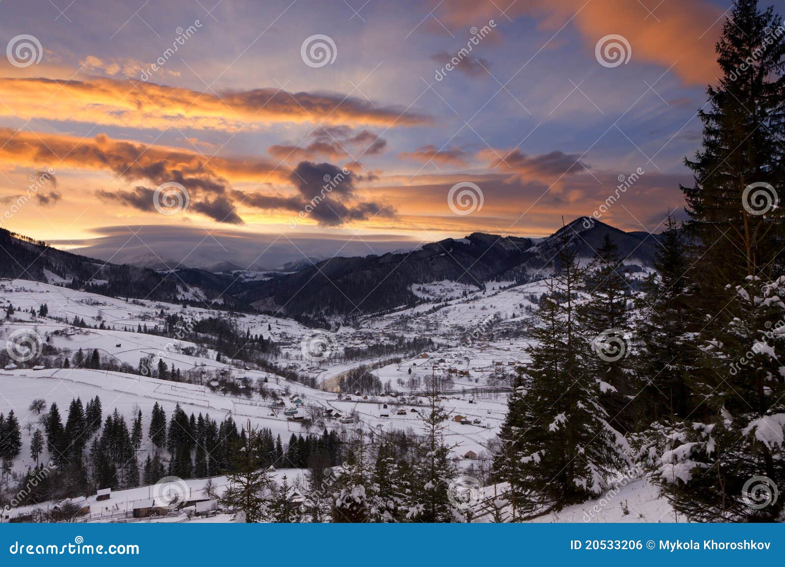 Winter Mountain Cloudy Sunset Stock Photo - Image of wilderness ...