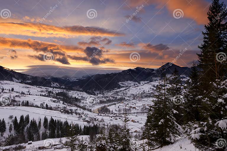 Winter Mountain Cloudy Sunset Stock Photo - Image of wilderness ...