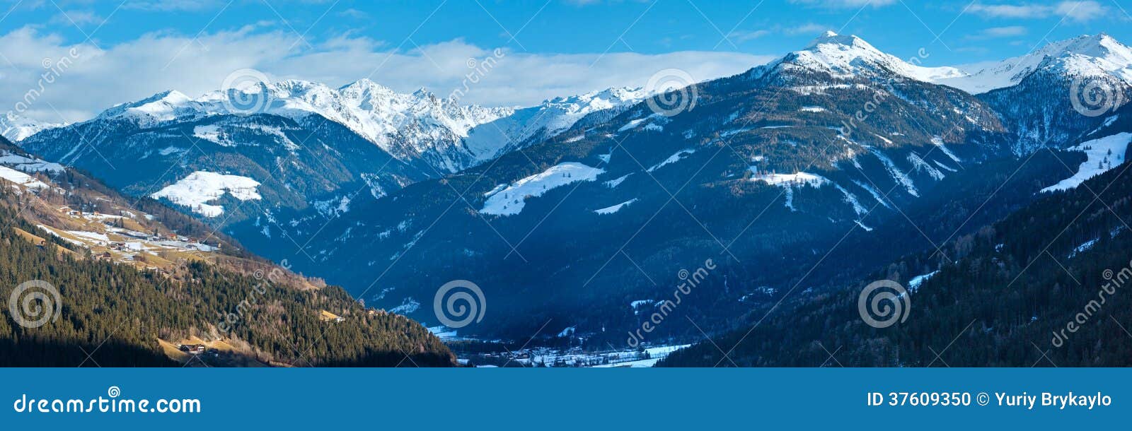 Winter Mountain Country Panorama (Austria). Stock Photo - Image of haze ...