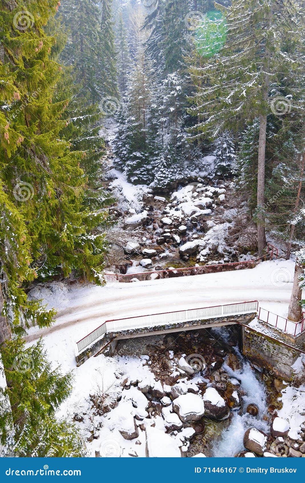 Winter Mountain River Bridge Stock Image - Image of snow, scene: 71446167