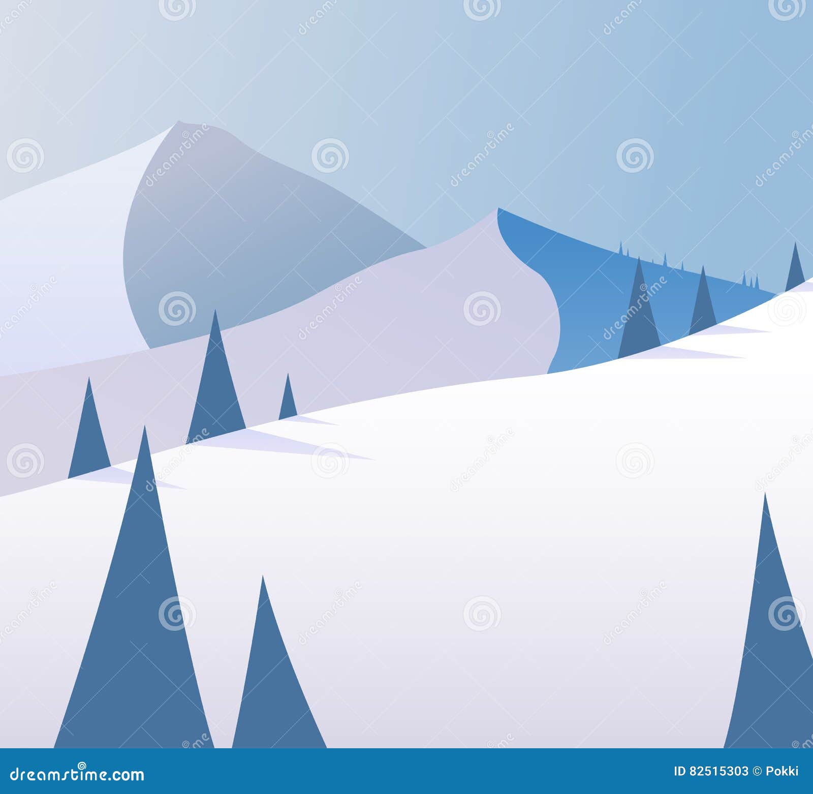 Winter Mountain Scenery with Pine Trees and Snowy Hills. Stock Vector ...
