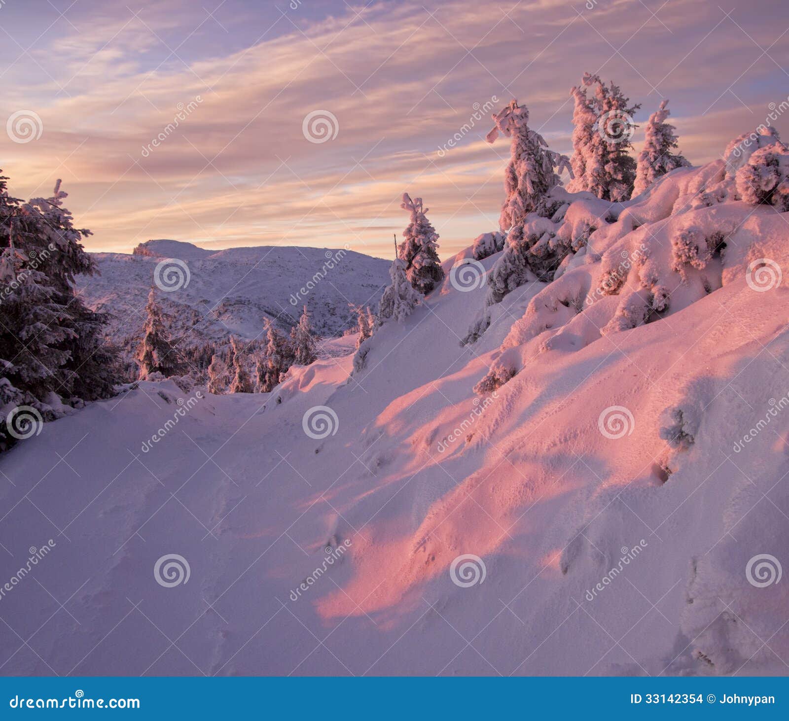 Winter mountain sunset stock photo. Image of evening - 33142354