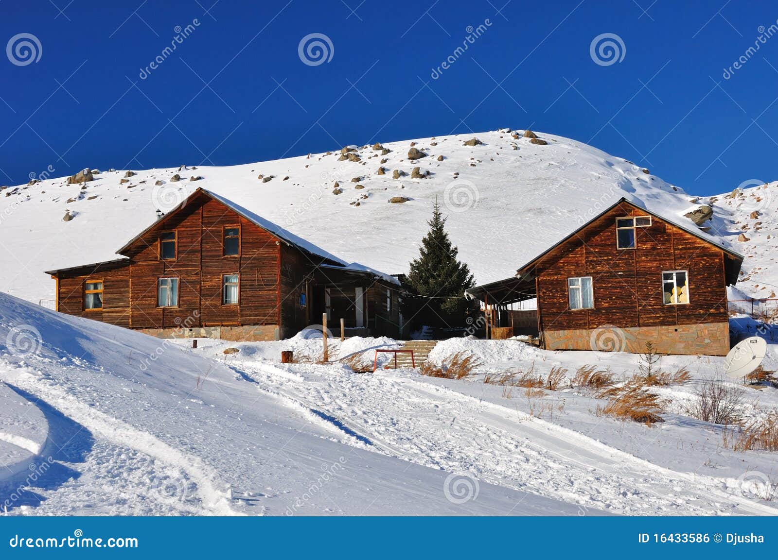 Winter in Mountains with Alpine Hut Stock Photo - Image of background ...