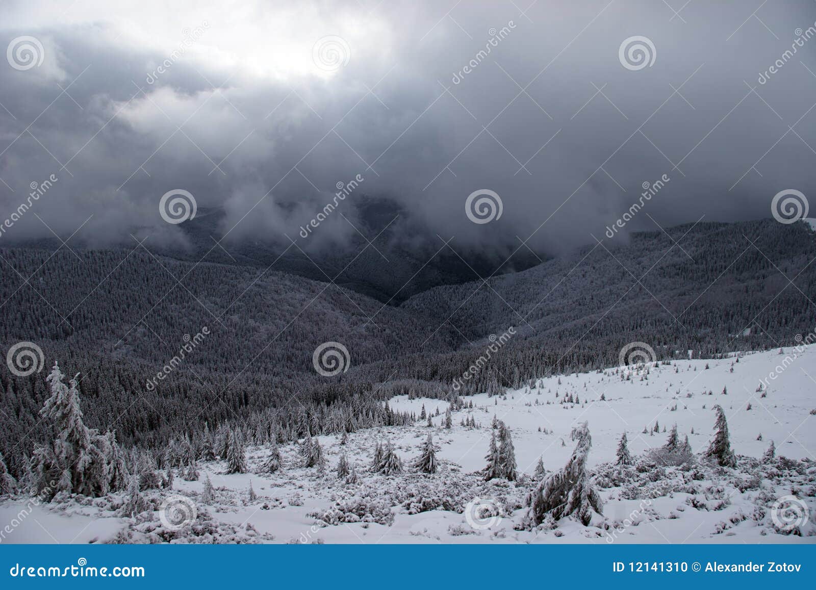 Winter Mountains with Approaching Snowstorm Stock Photo - Image of ...