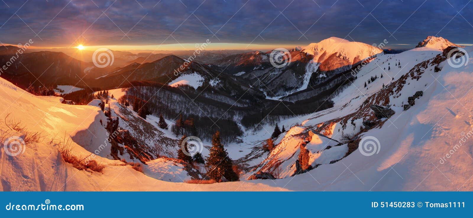 Winter Mountains Landscape at Sunrise, Panorama Stock Image - Image of ...