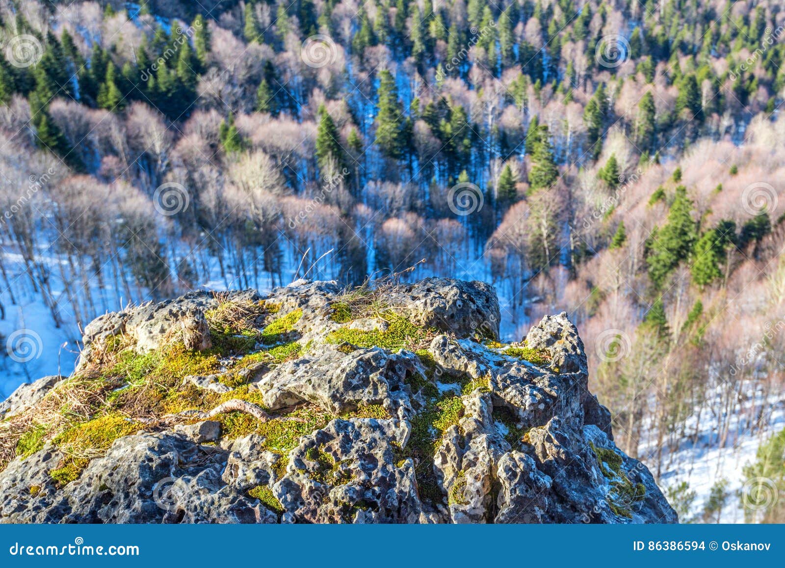 Winter Mountains Panorama with Cliff Edge in Front Stock Photo - Image ...