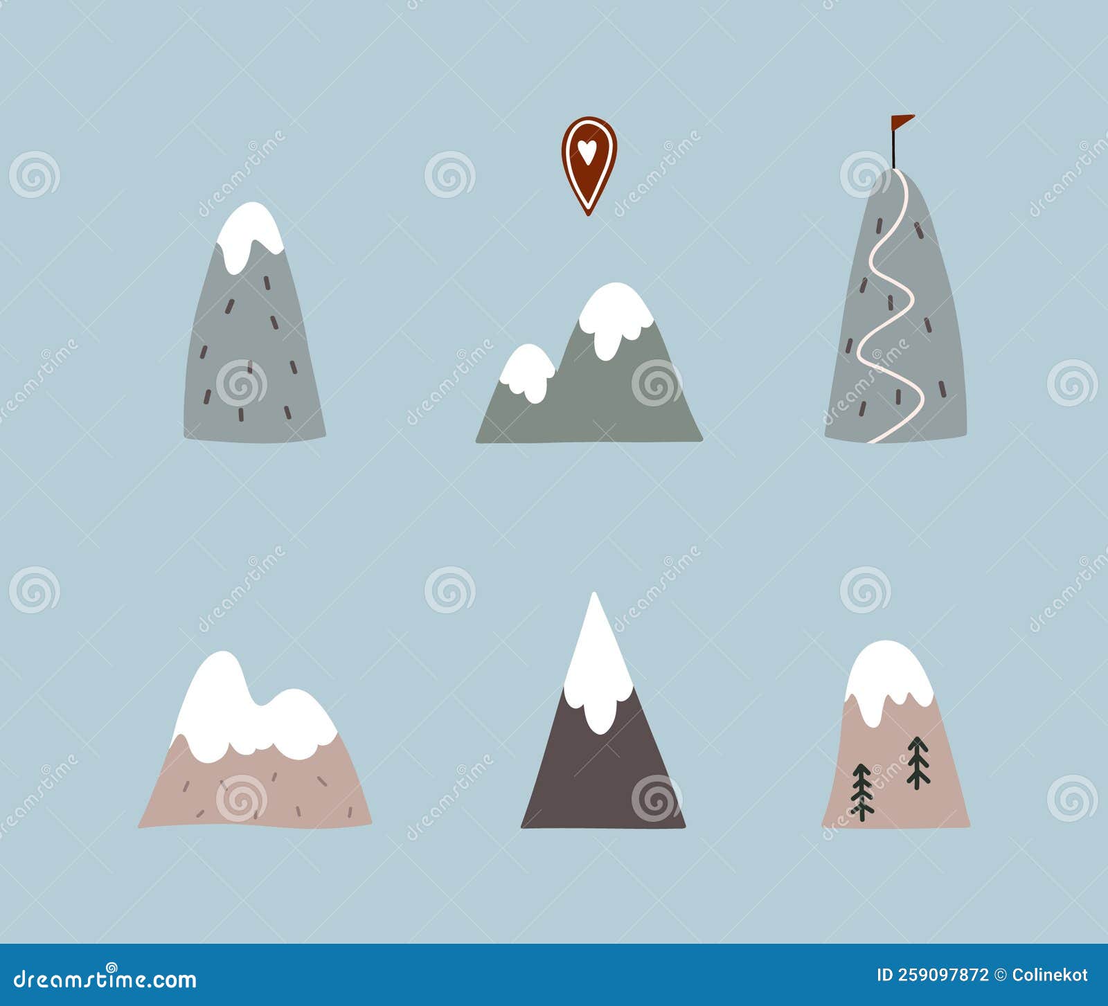 Winter mountains set stock vector. Illustration of snowy - 259097872