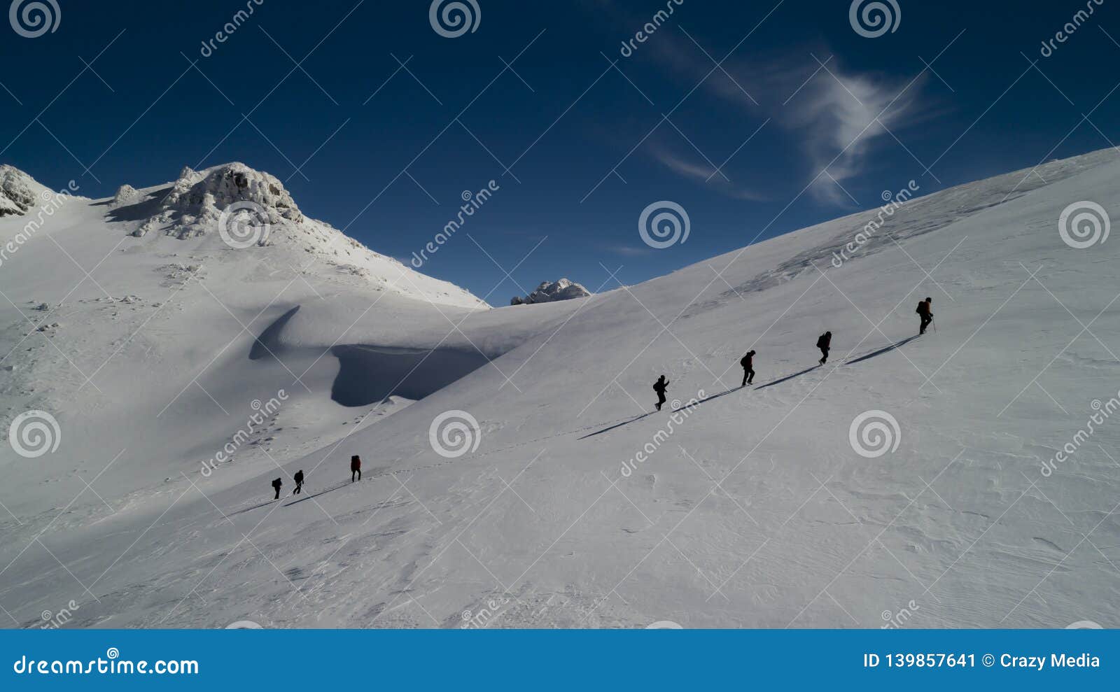 Hiking in the High Mountains of the Crowded Mountain Group Stock Image ...