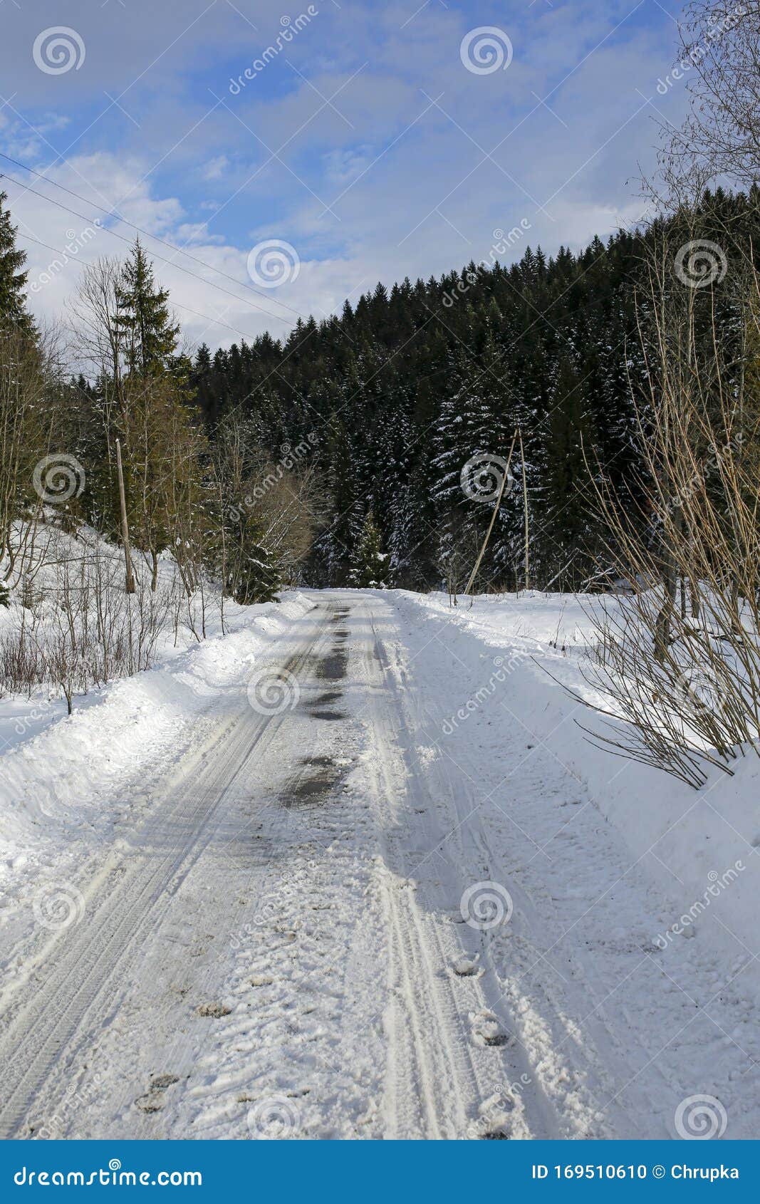 Winter mountian road stock photo. Image of holiday, hill - 169510610