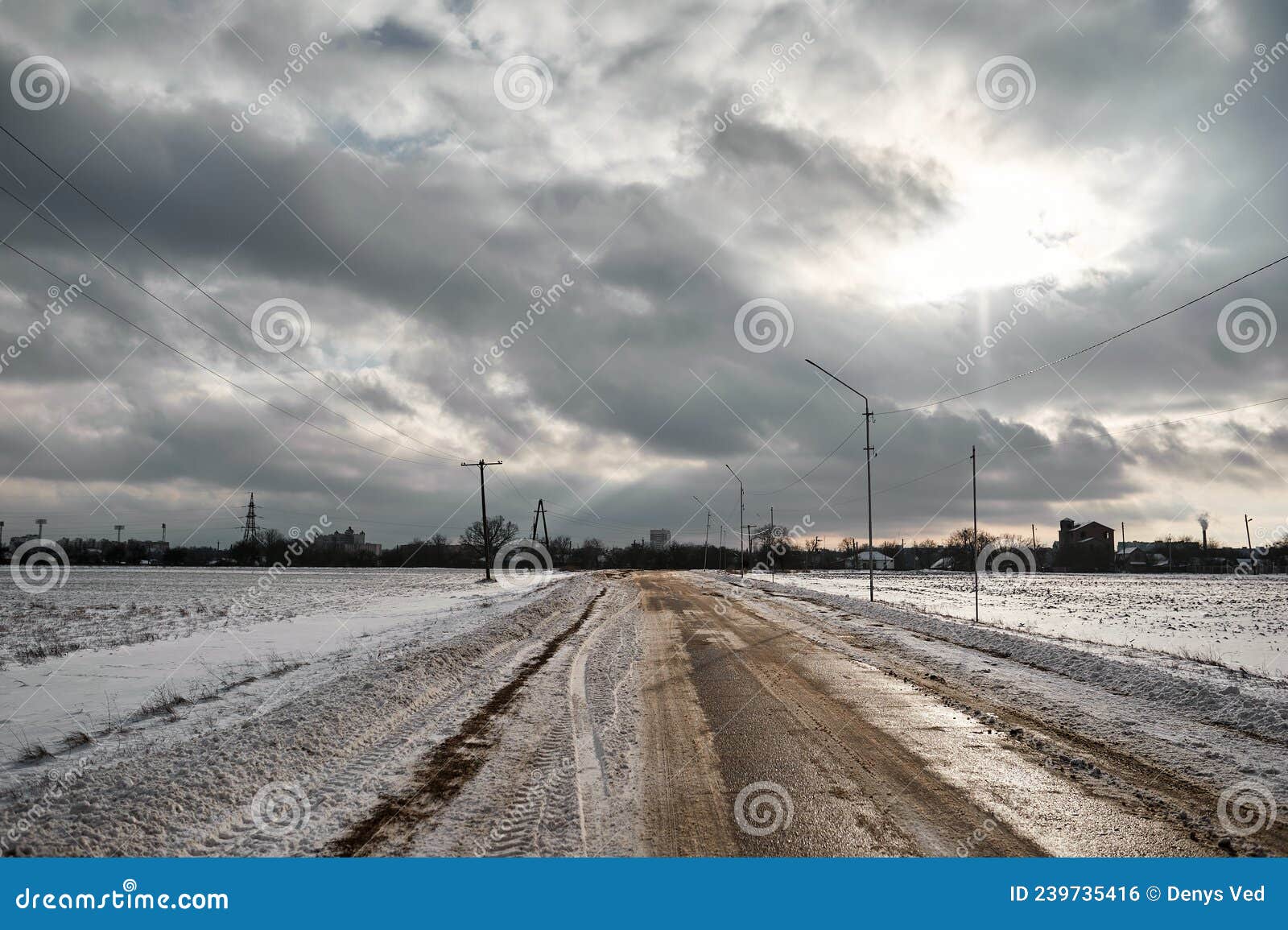 Winter Muddy Road between Fields Under Clouds Stock Photo - Image of ...