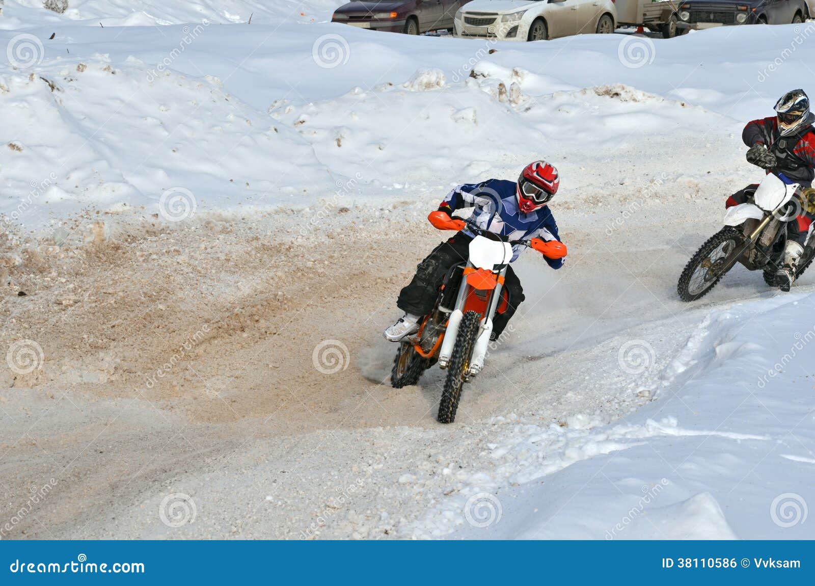 Winter MX Racer on a Motorcycle Rides in Turn of Stock Photo - Image of ...