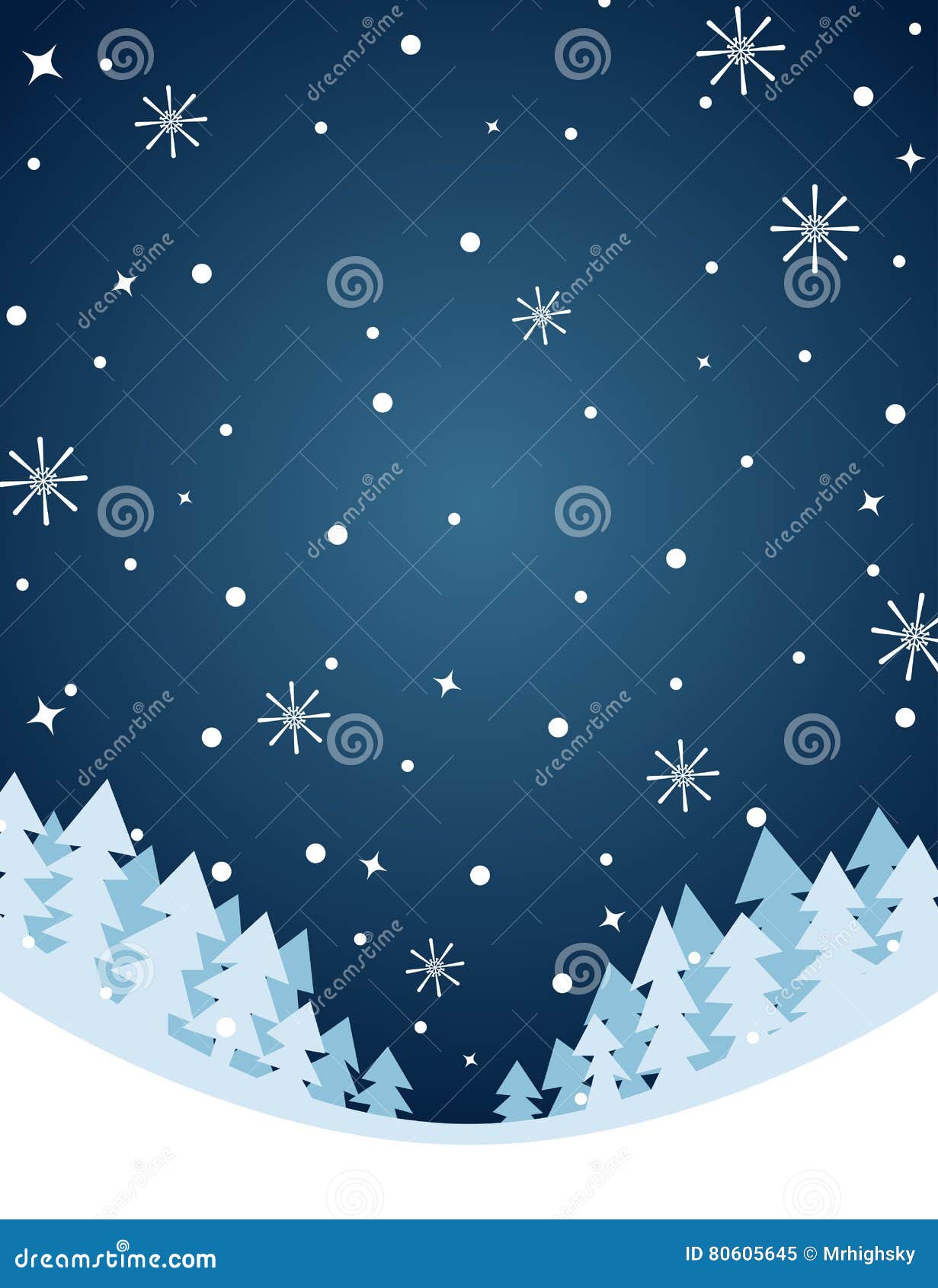 Winter Night Illustration with Snowfall and Trees Stock Vector ...