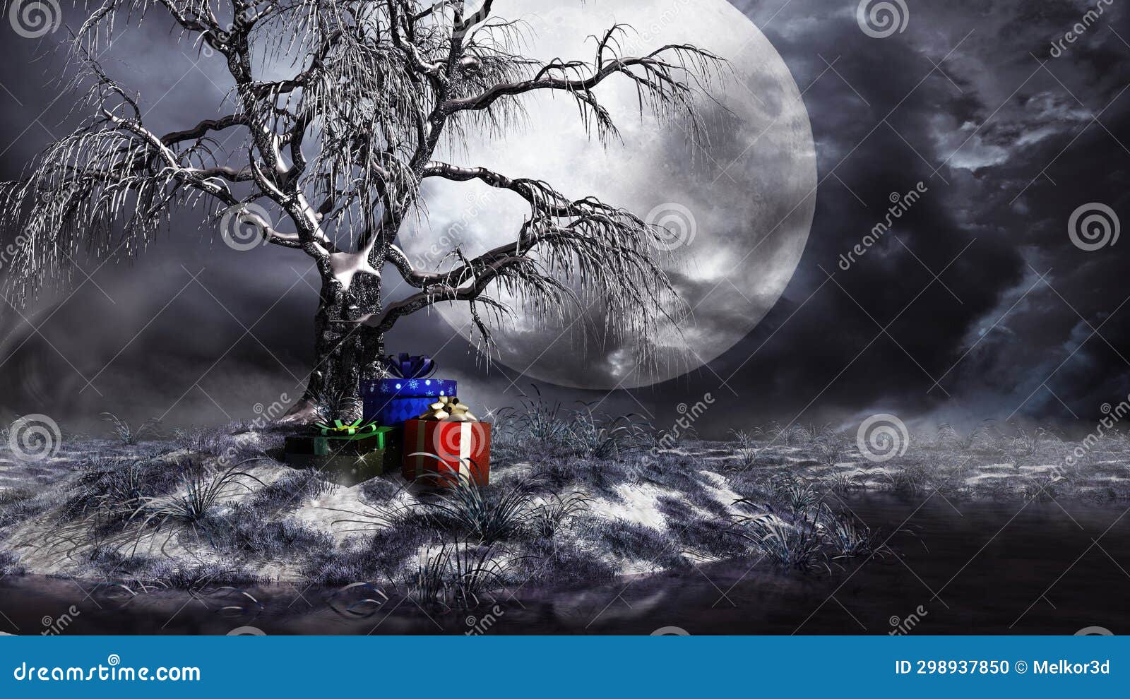 Winter night on the marsh stock illustration. Illustration of gothic ...