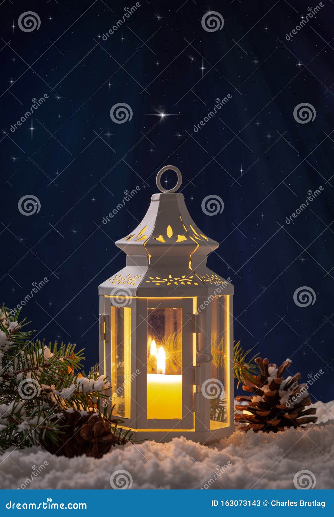 Winter Night Scene of Glowing Lantern Stock Image - Image of season ...
