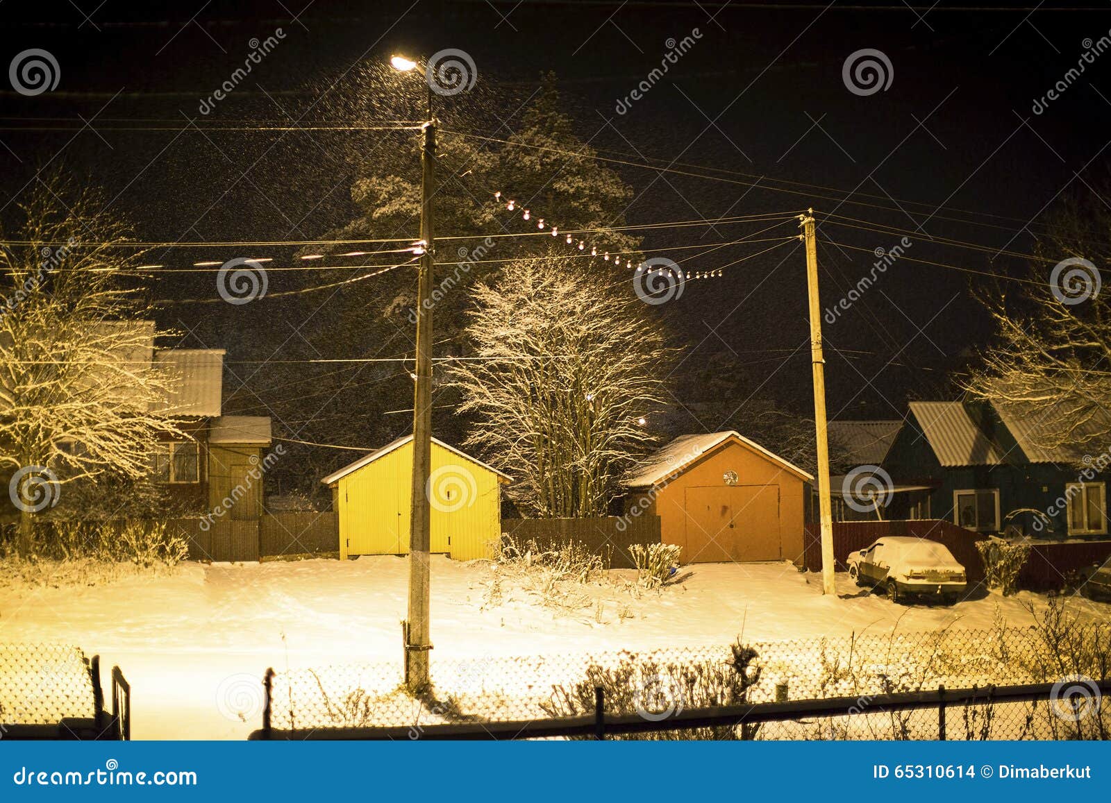 Winter Night in a Small Russian Town. Nature. Stock Photo - Image of ...