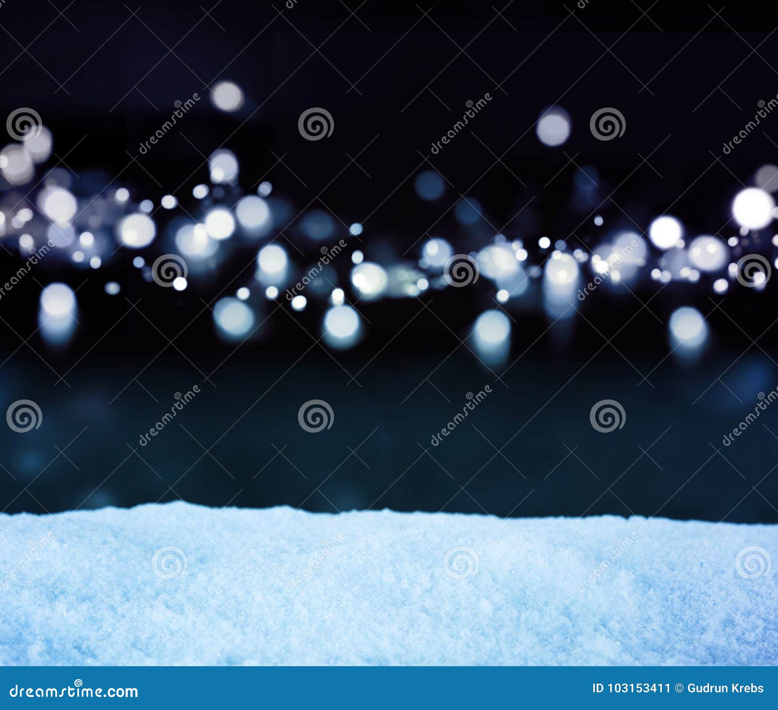 Winter Night with Snow and White Lights Stock Image - Image of season ...