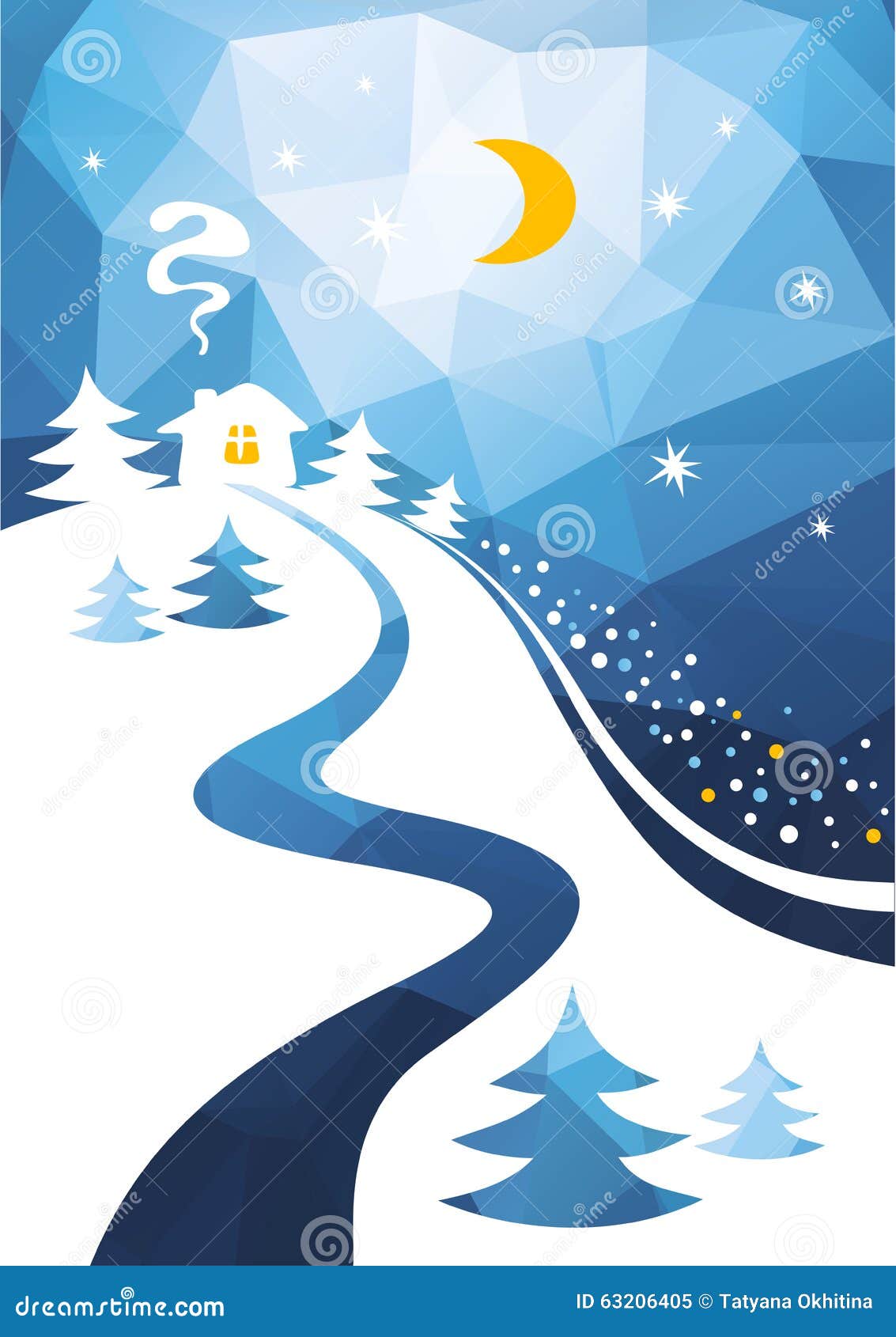 Winter night stock vector. Illustration of white, winter - 63206405