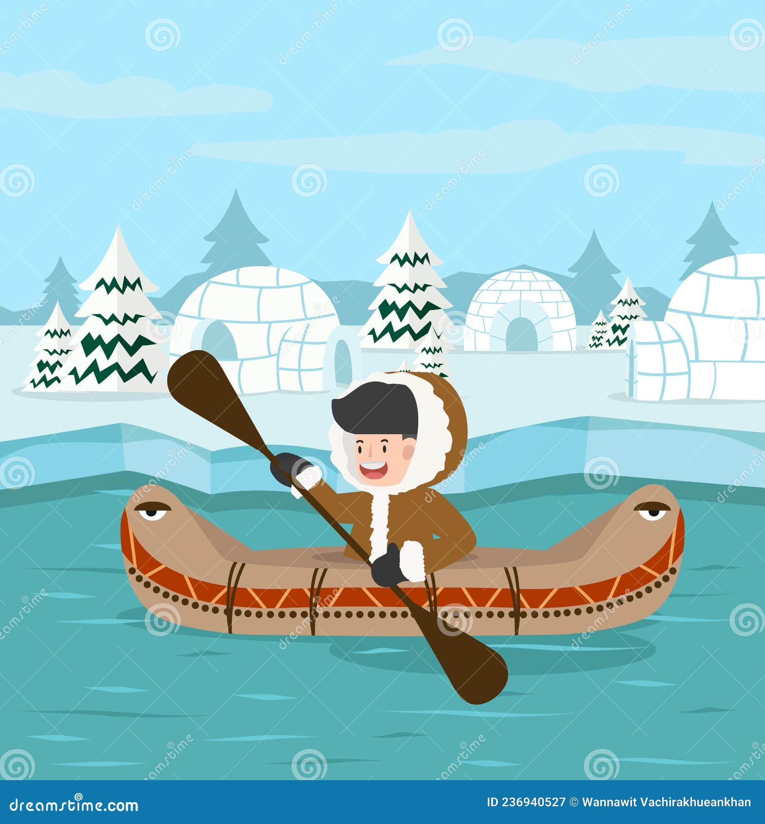 Winter North Pole Arctic with Eskimo Boat Stock Vector - Illustration ...