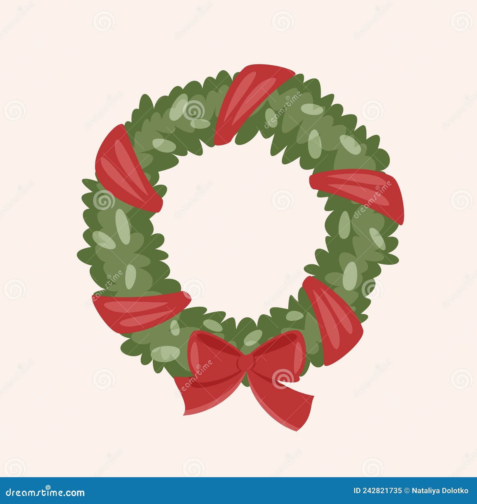 Green Christmas Wreath with a Red Ribbon. Vector Illustration. Stock ...