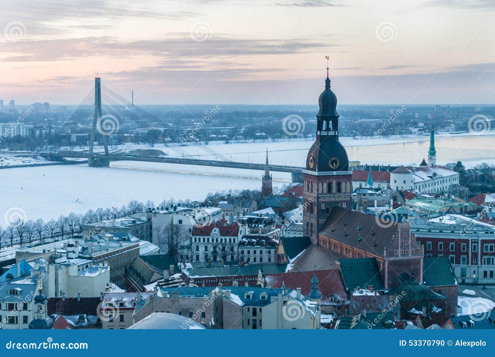 Winter Old Town of Riga after Sunset Stock Photo - Image of cathedral ...