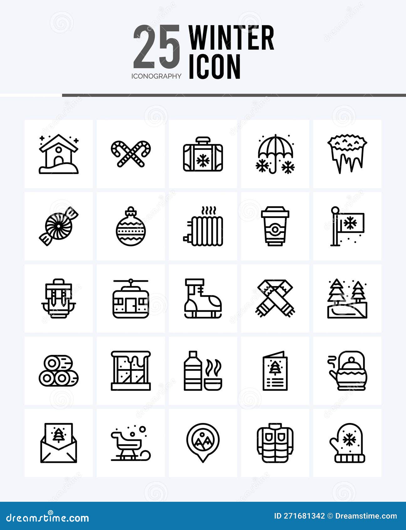 25 Winter Outline Icons Pack Vector Illustration Stock Vector ...