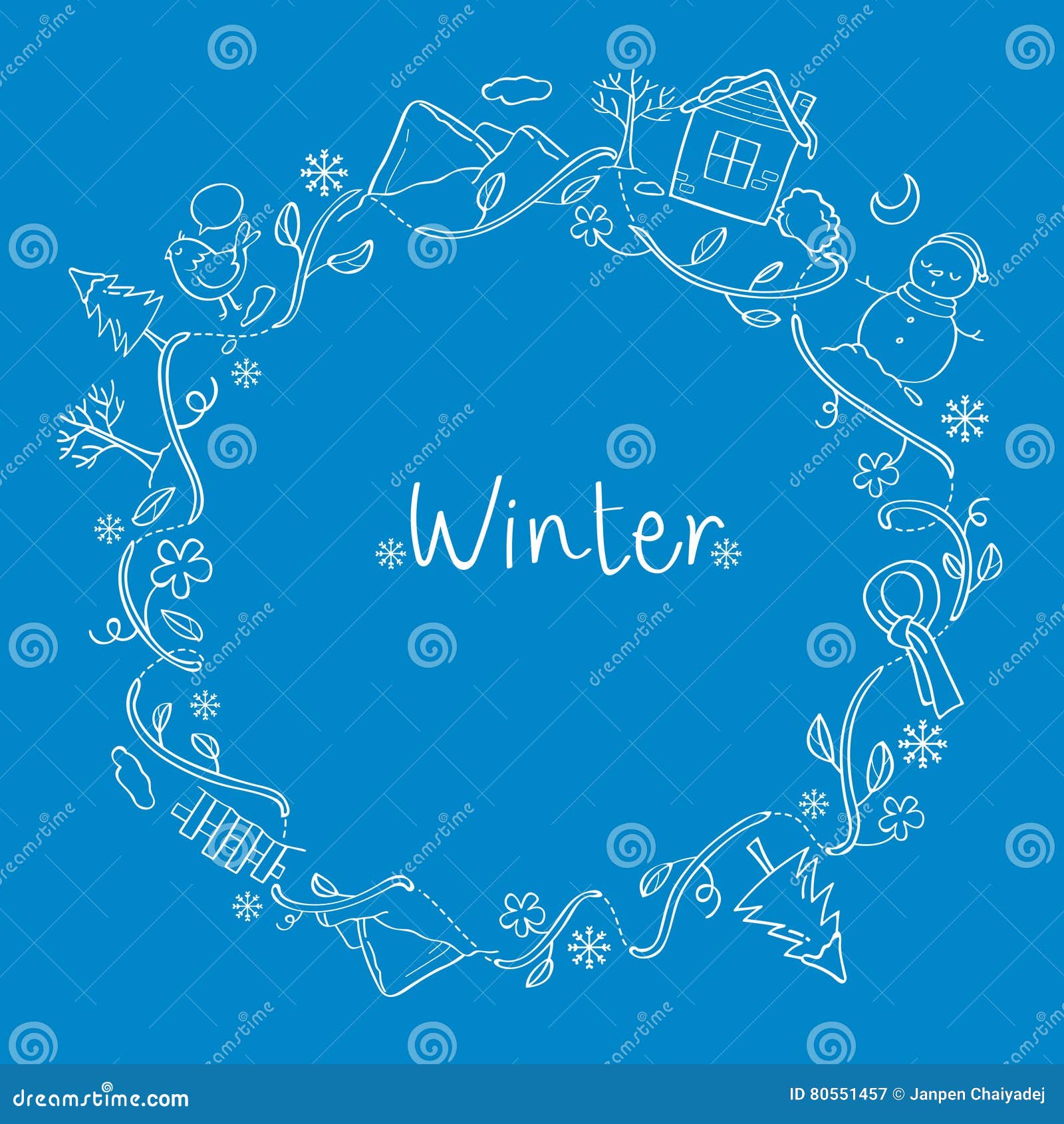 Winter Outline Objects on Round Frame Stock Vector - Illustration of ...