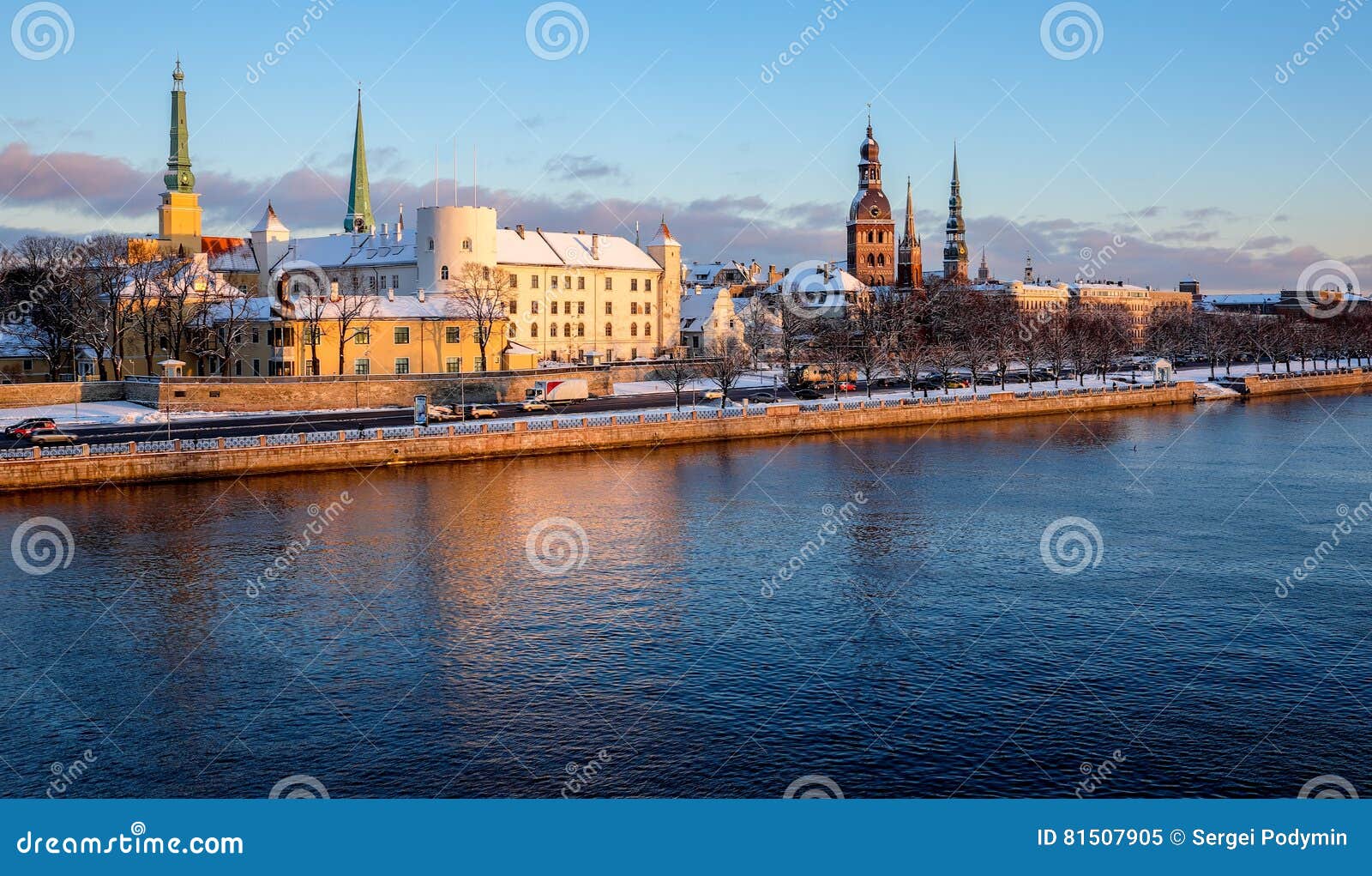 Winter Panorama of Old Riga in the Evening Stock Image - Image of city ...