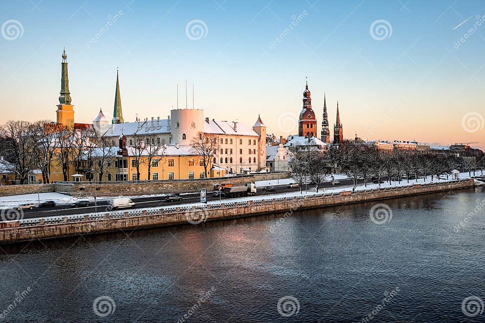 Winter Panorama of Old Riga in the Evening Editorial Photo - Image of ...