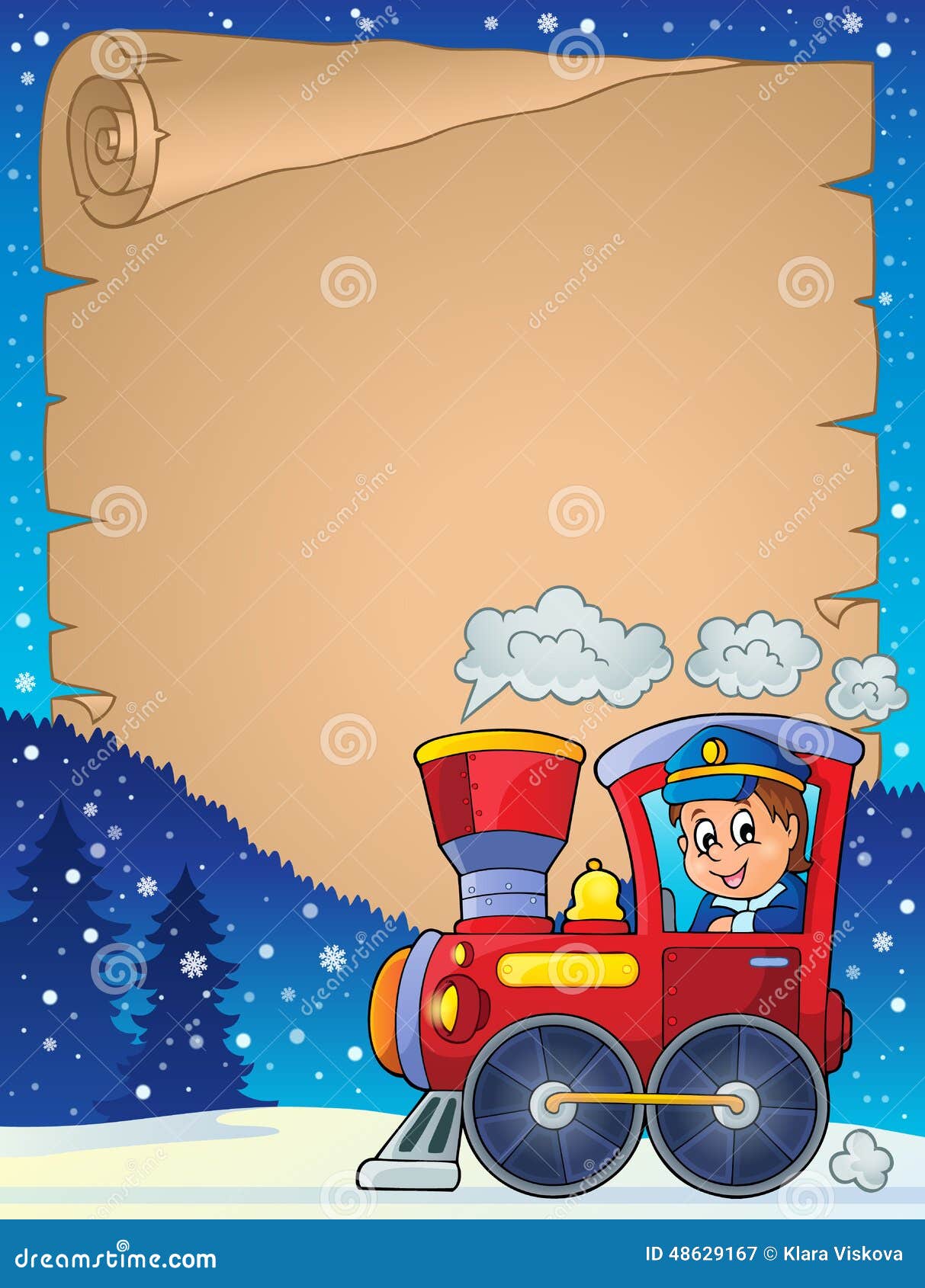 Winter Parchment with Locomotive Stock Vector - Illustration of train ...