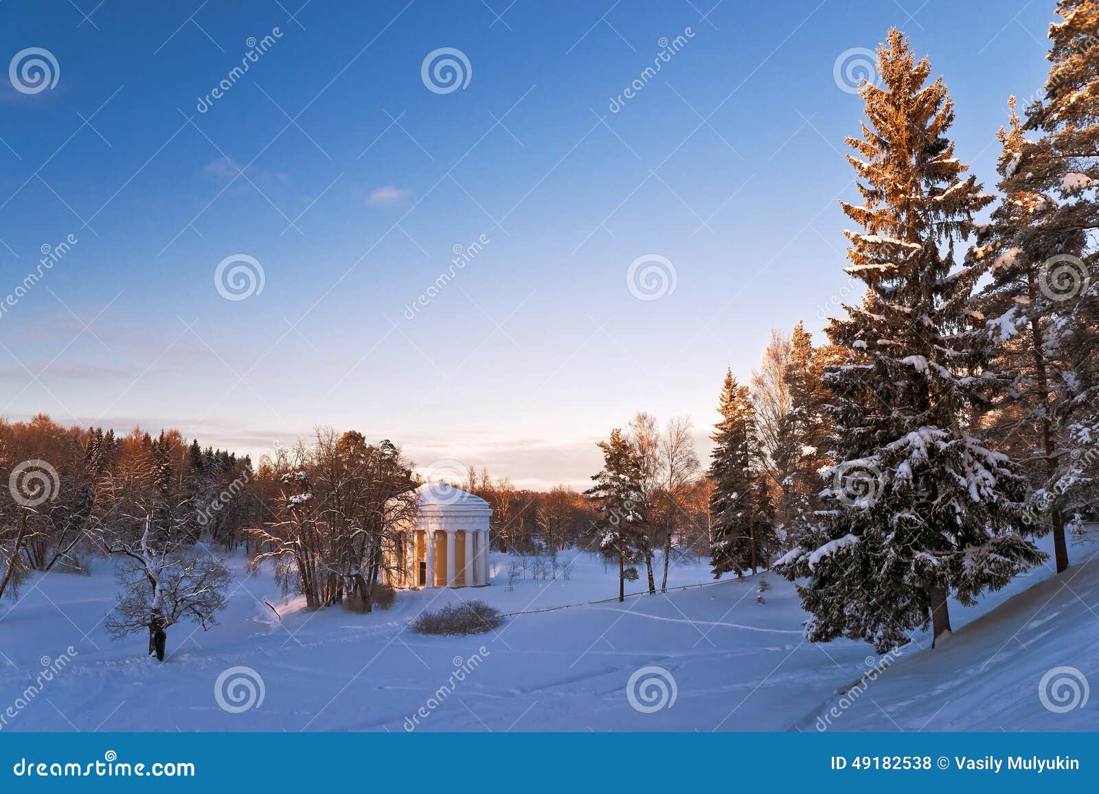 Winter Park with Classical Rotunda Stock Photo - Image of tree, blue ...