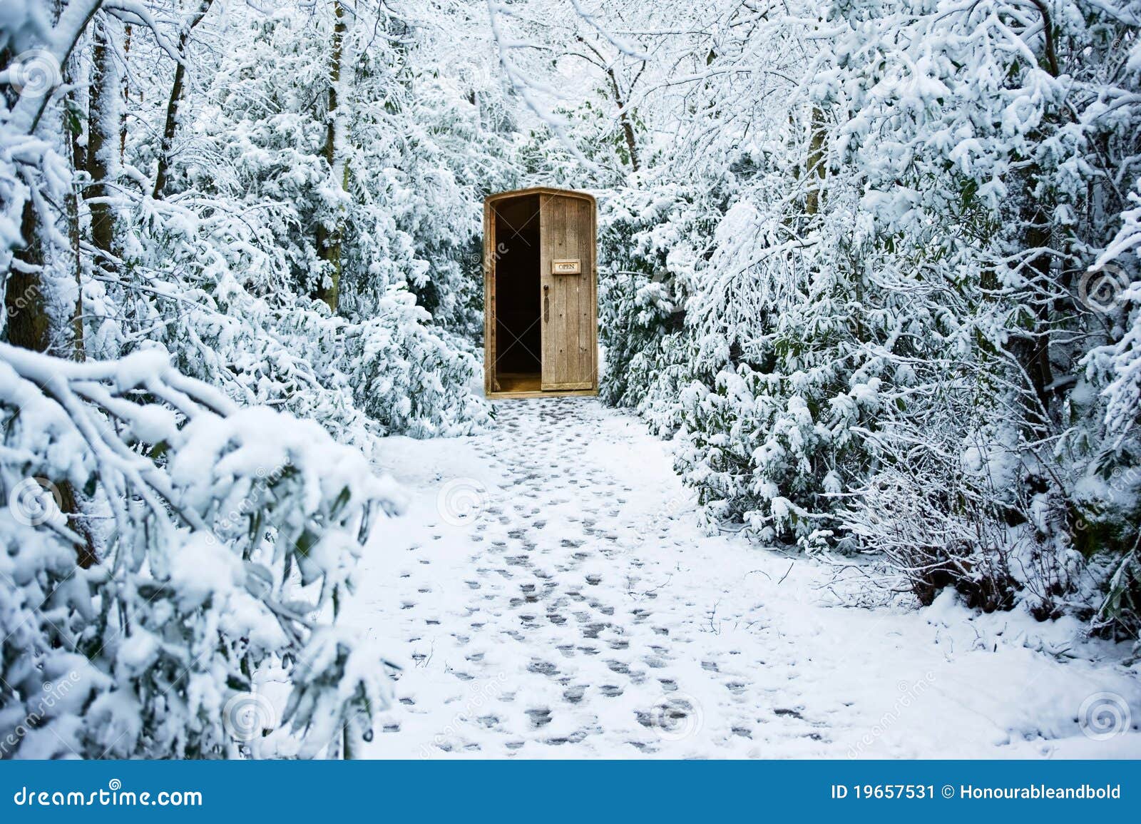 Winter Path through Forest with Secret Door Stock Image - Image of ...