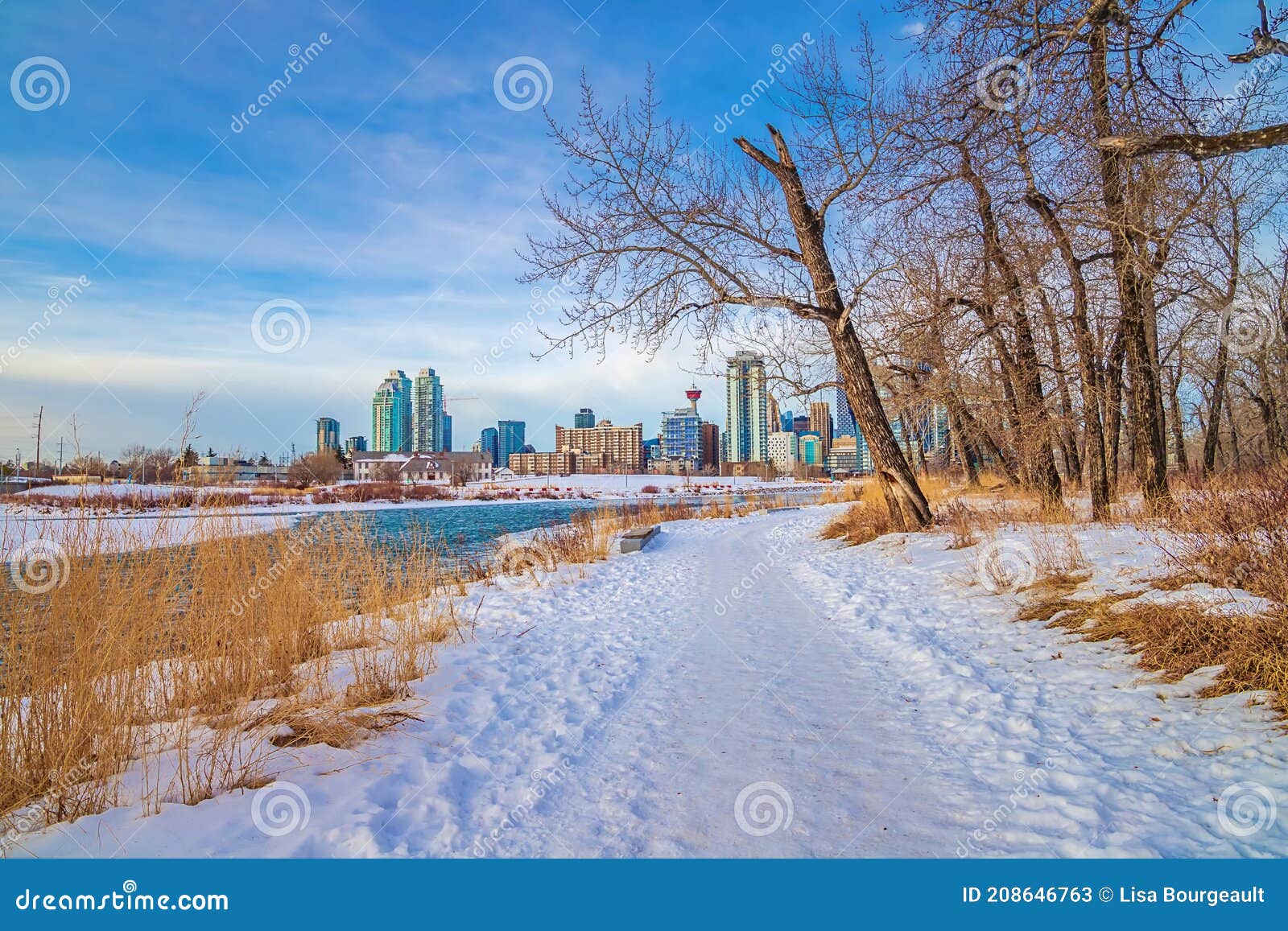 Winter Pathway Along the Bow River by Downtown Calgary Stock Image ...