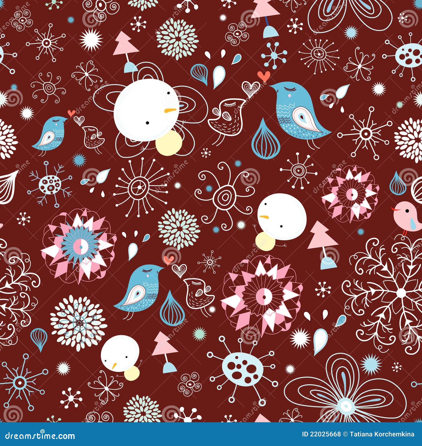 Winter Pattern of Birds and Snowflakes Stock Vector - Illustration of ...