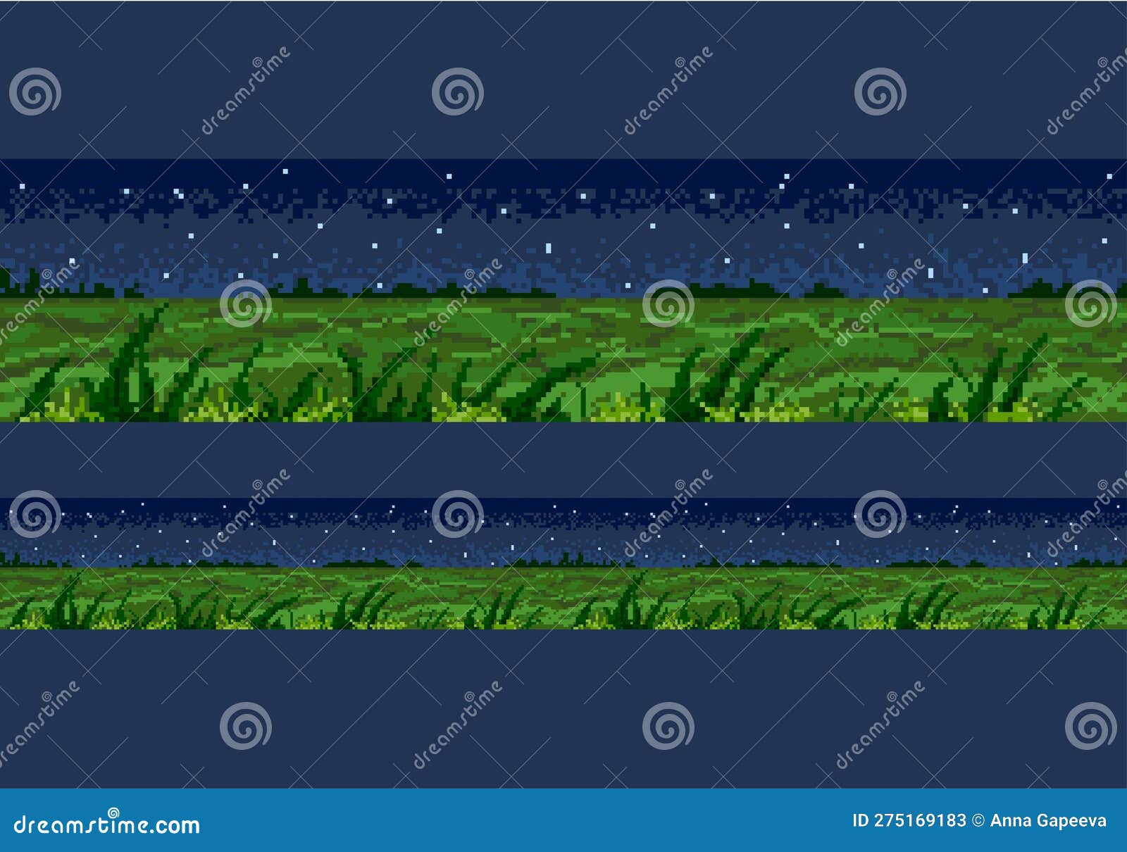 Pixel Art Landscape, Background Game Platformer With Rainbow, Trees And ...