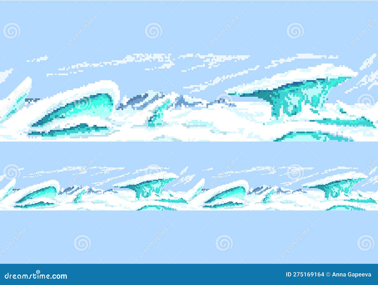 Winter Pixel Landscape. Seamless Scene with Winter Nature Stock Vector ...