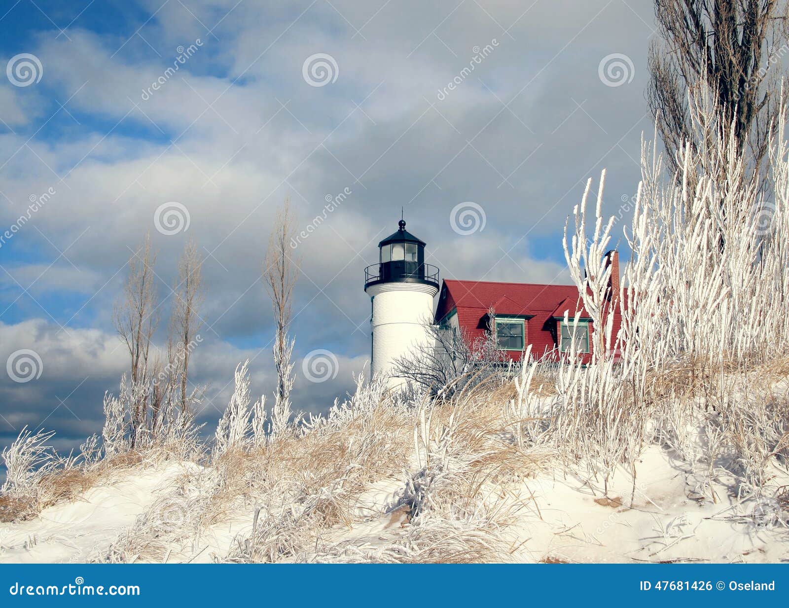 Winter Point Betsie Lighthouse in Michigan Stock Photo - Image of lakes ...