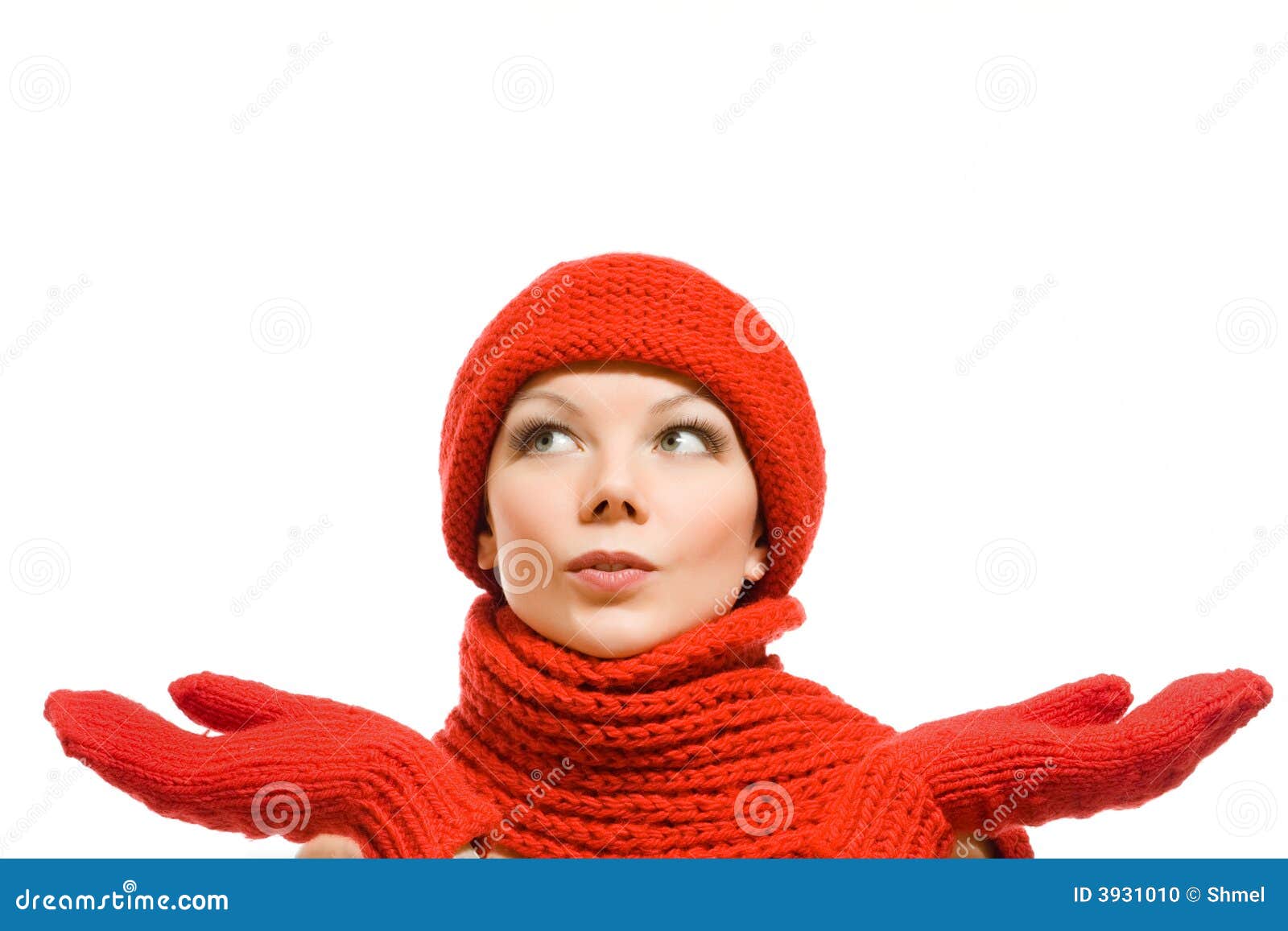 Winter Portrait of a Beautiful Woman in Red Hat Stock Photo - Image of ...