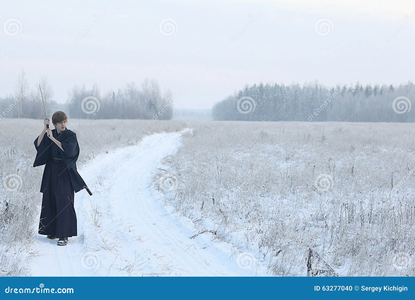 Winter Portrait Japanese Ninja Stock Photo - Image of field, black ...