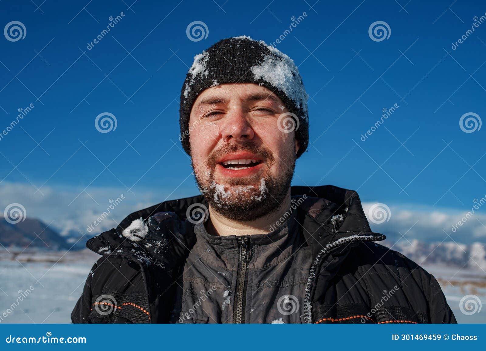 Winter Portrait of Man with Snow on His Face Stock Image - Image of ...
