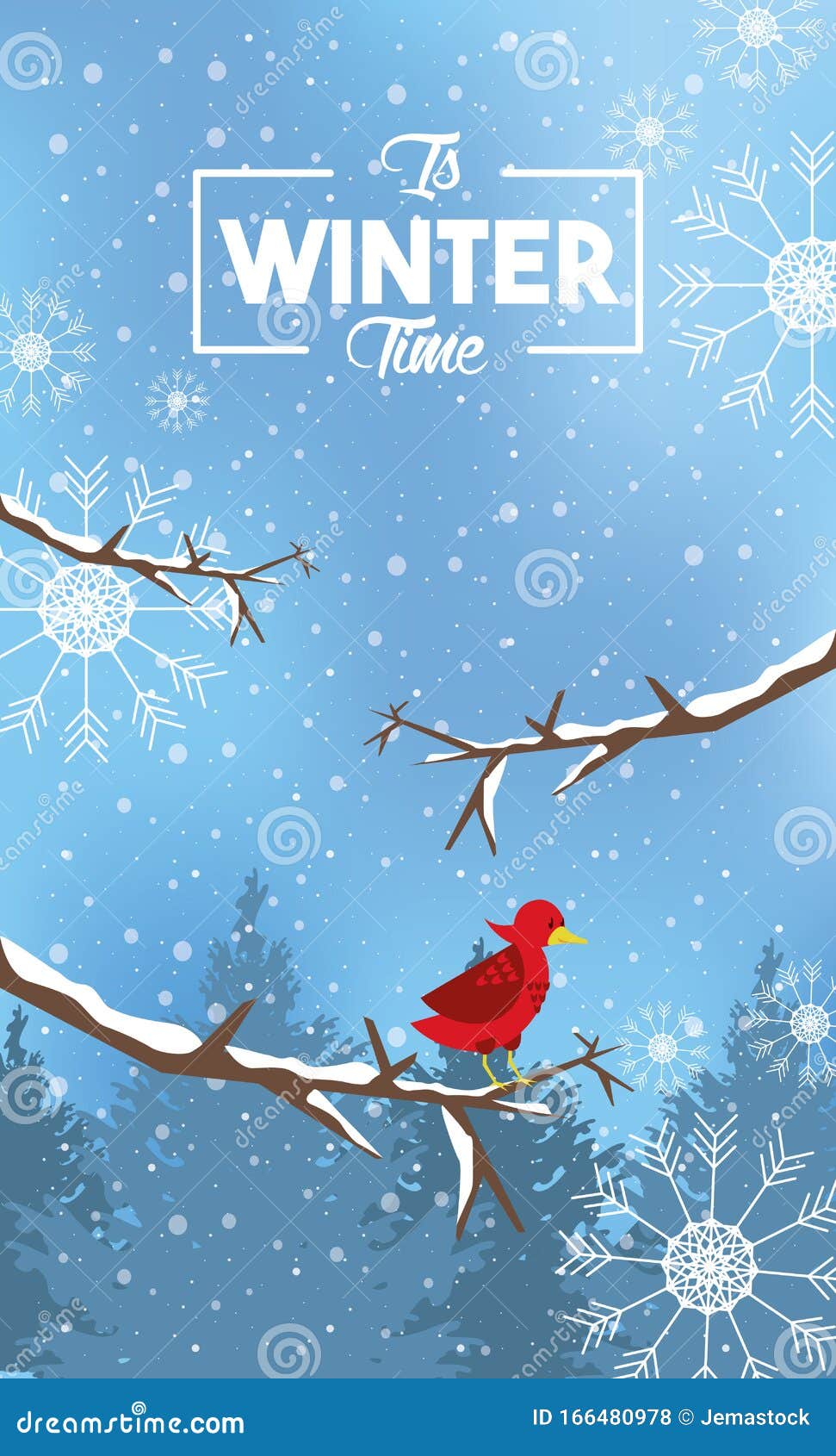 Winter Poster with Snowflakes and Forest Scene Stock Vector ...