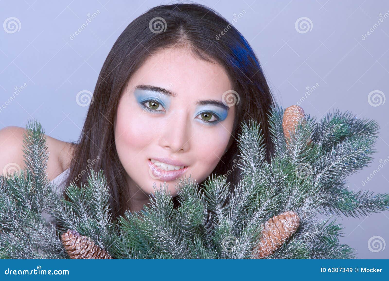 Winter Protrait of Asian Girl by Christmas Tree Stock Image - Image of ...