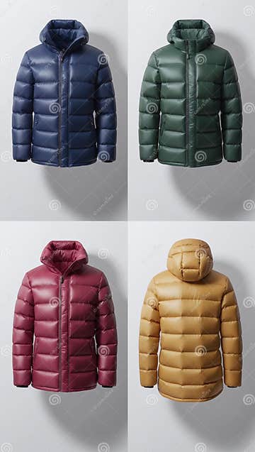 Winter Puffer Jacket Mockup Front Back View Multiple Colors Clean ...