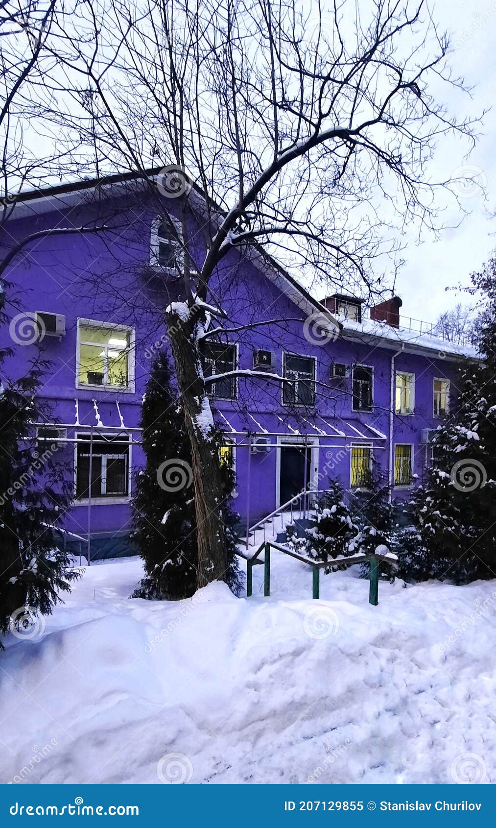 Winter Purple Snow House Lan Stock Image - Image of purple, house ...