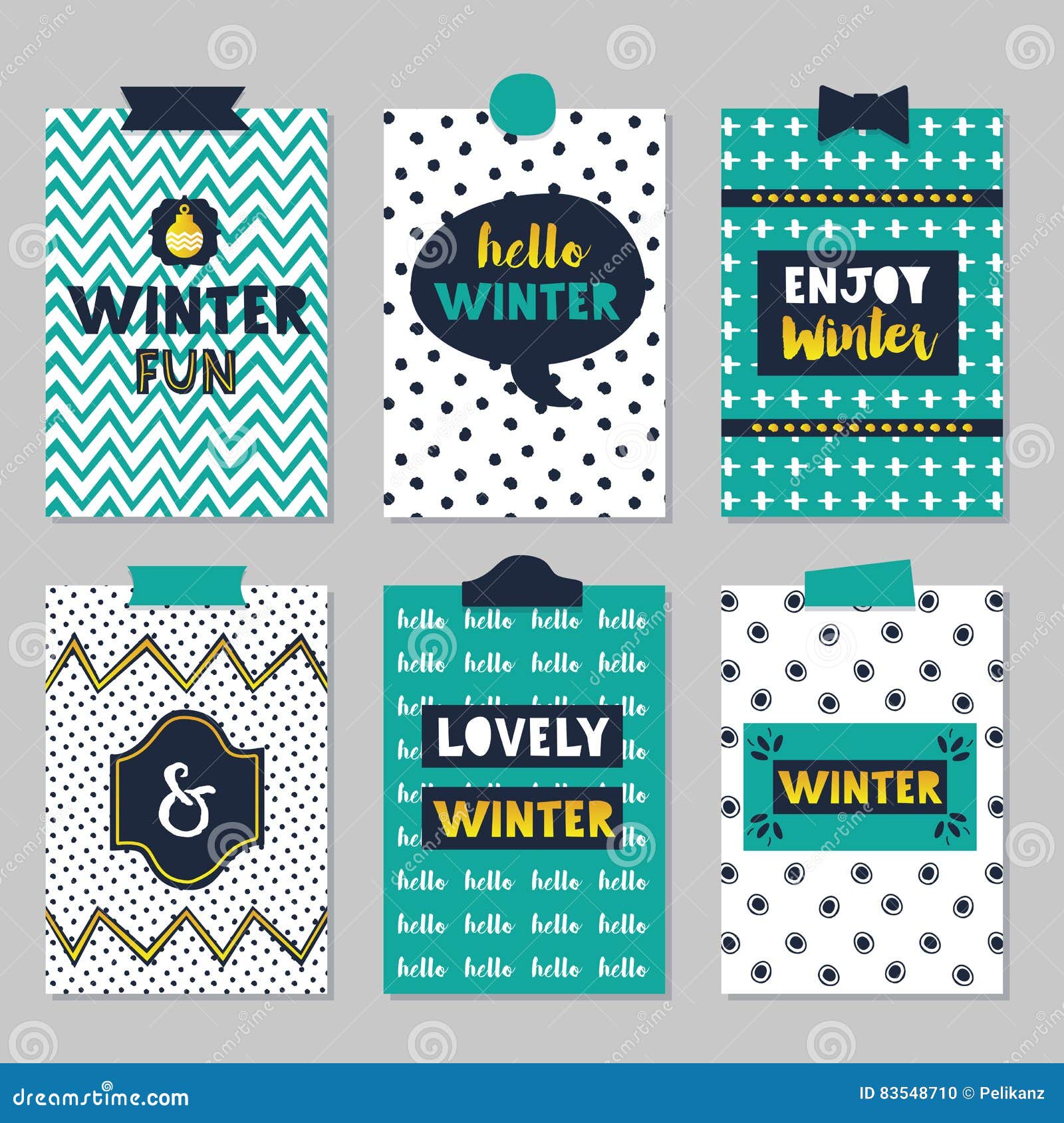Winter Quotes Journal Cards Set on Trendy Texture Patterns Background ...